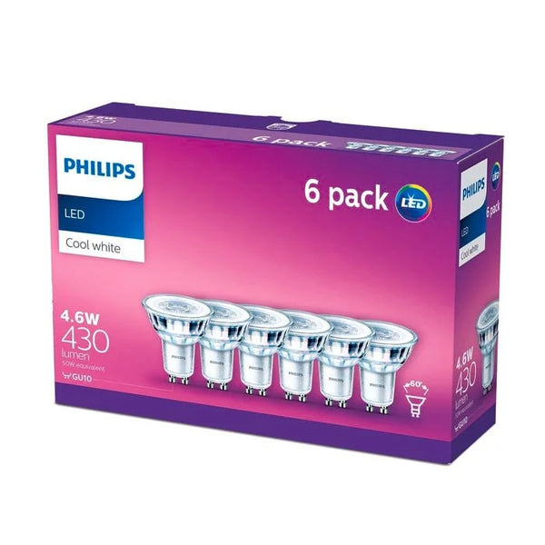 Philips LED 4.6 Watt 430 Lumen 6 Pack Light Bulbs - GU10 - Cool White ...