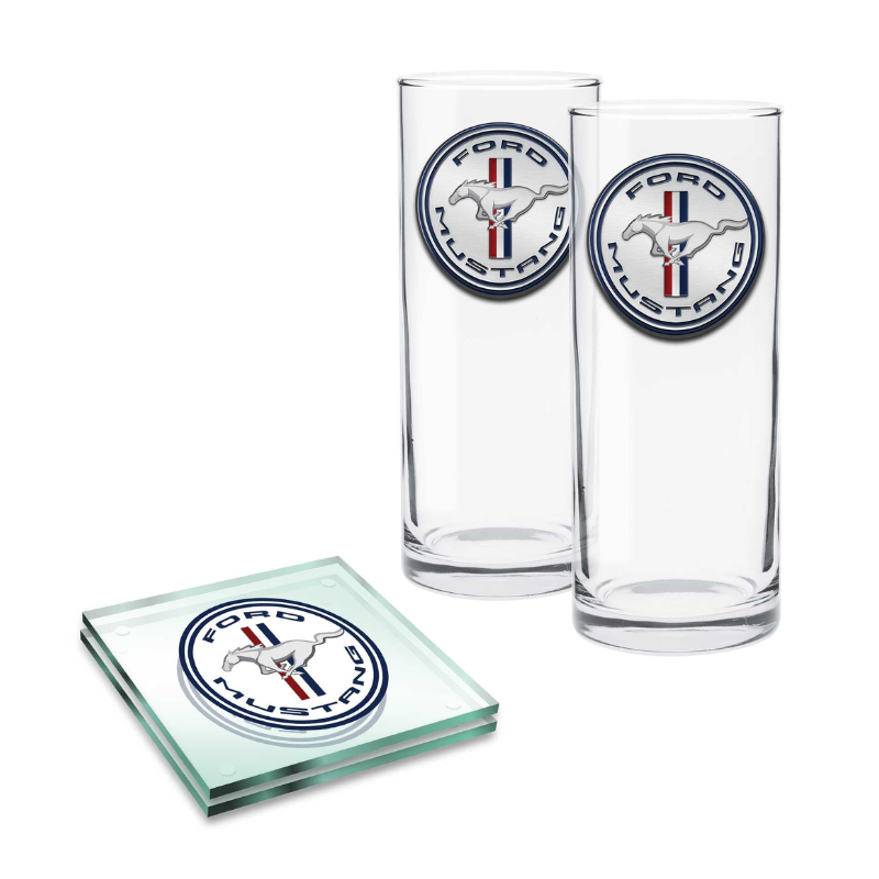 Ford 4-Piece Mustang Highball Glasses & Coasters Pack – Smooth Sales