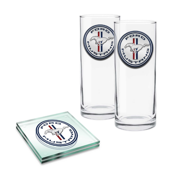 Ford 4-Piece Mustang Highball Glasses & Coasters Pack – Smooth Sales