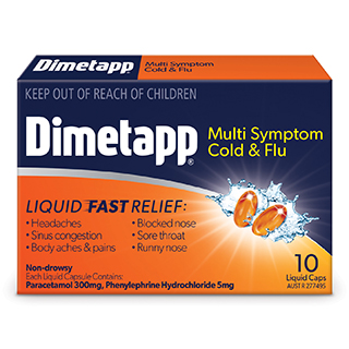 Dimetapp: Multi Symptom Cold & Flu Liquid Capsules (10pck) – Smooth Sales