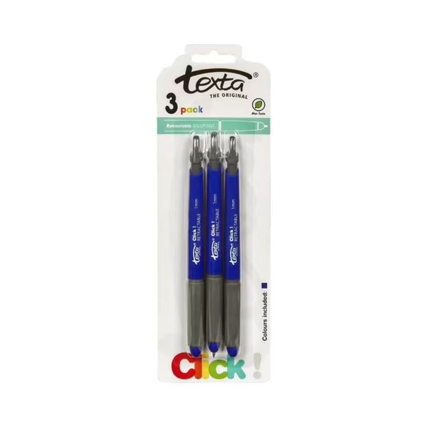 6 x Texta Retractable Ballpoint Pens Blue 3 Pack – Smooth Sales