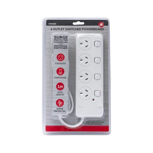 4 Outlet Powerboard With Surge Protection and Switches – Smooth Sales