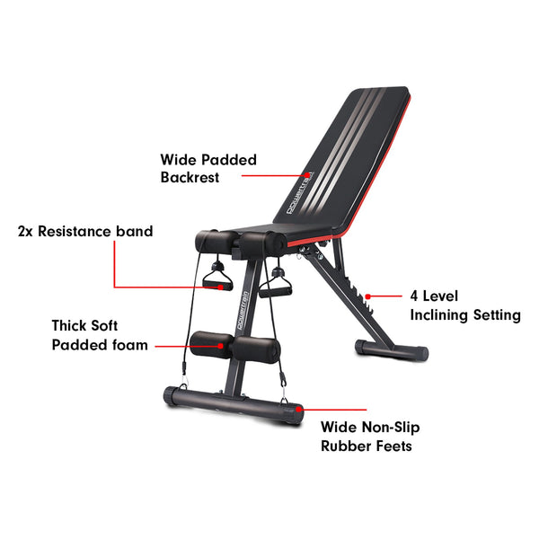 Powertrain Adjustable Incline Decline Exercise Bench Resistance Bands ...