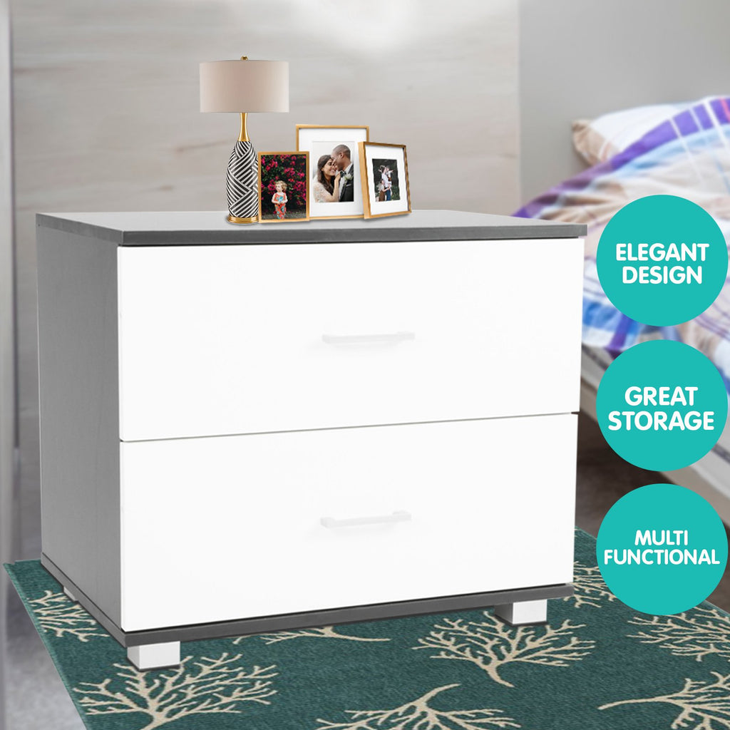 Bedside Table with Drawers MDF - Black White – Smooth Sales