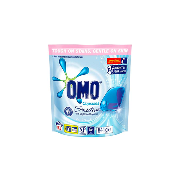 Omo Sensitive Laundry Detergent Liquid Capsules Front & Top Loader 32 ...