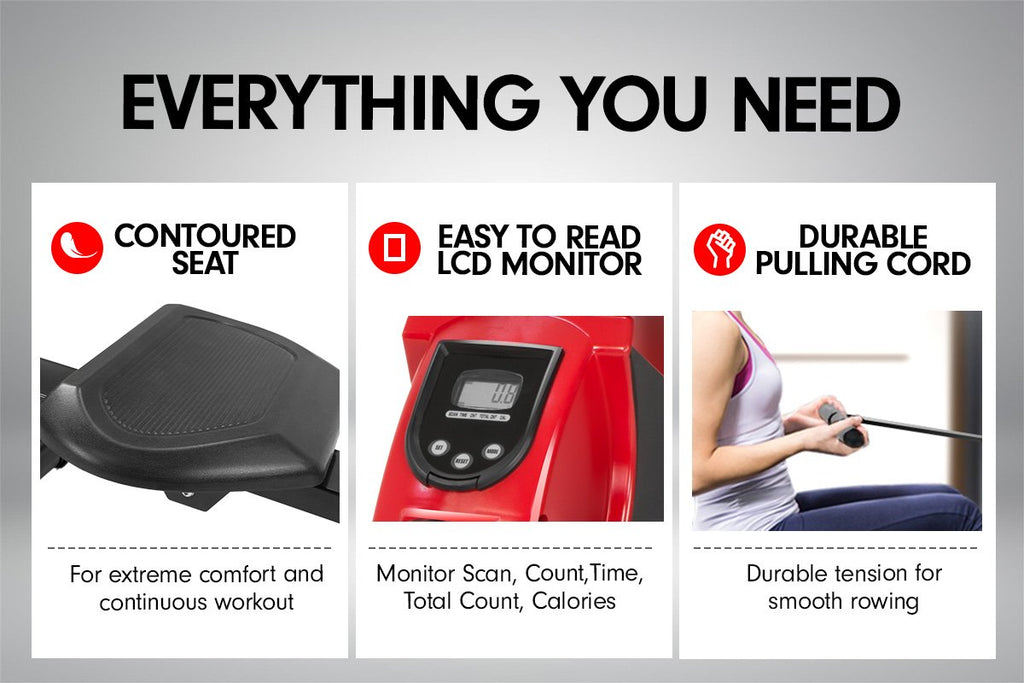 Powertrain Foldable Rowing Machine Magnetic Resistance RW-H02 - Red ...