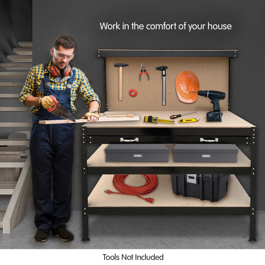 3-layer Steel Work Bench Garage Storage Table Tool Shop Shelf Pegboard ...