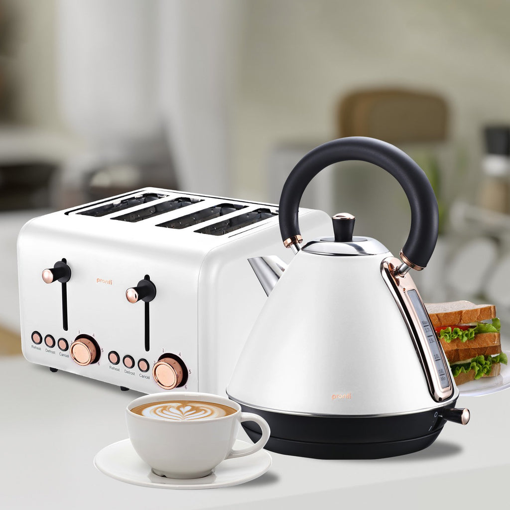 Pronti 4 Slice Toaster Rose Trim Collection - White – Smooth Sales